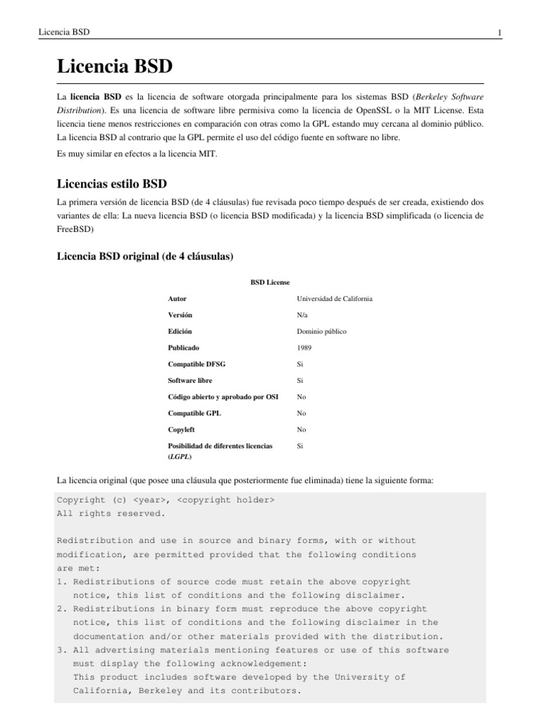 Licencia BSD | PDF | Software libre | Ley de Propiedad Intelectual