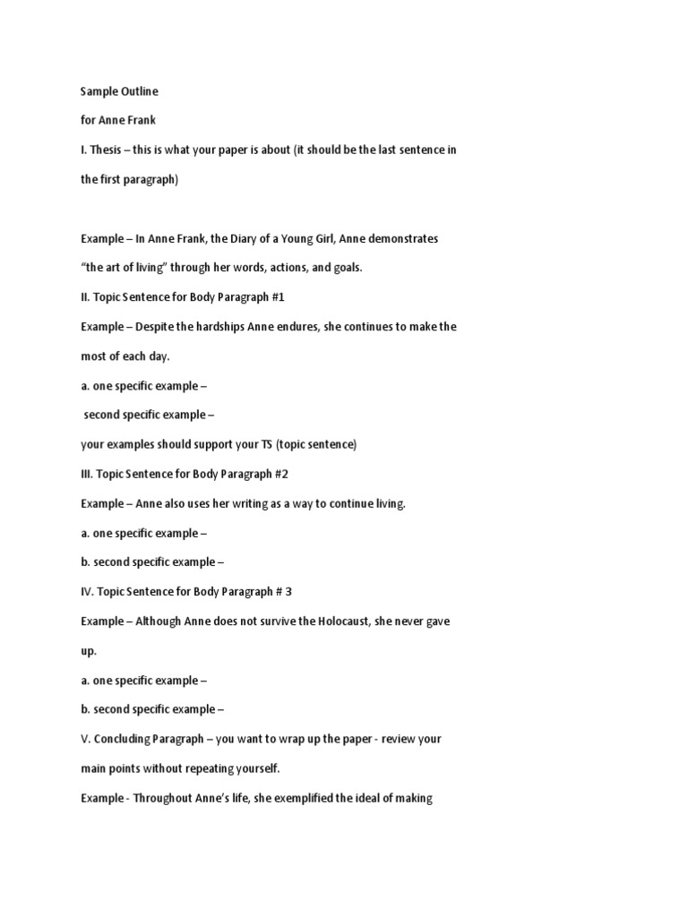 Outline for Anne Frank Analysis Paper | PDF