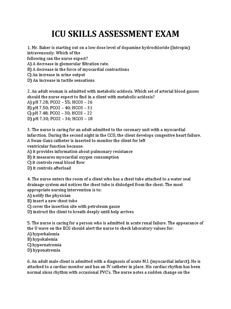 ICU Skills Assessment Exam Questions | PDF | Educational Assessment And ...