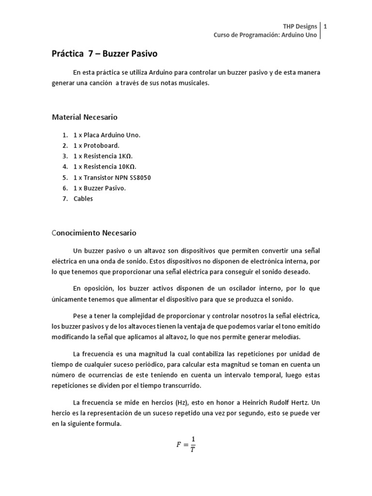 Práctica 7 - Control de Buzzer Pasivo | PDF | Frecuencia | Ingenieria Eléctrica