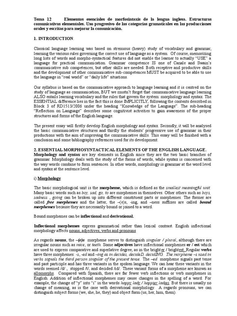 Topic 12 Oposiciones de Maestro de Inglés | PDF | Verb | Word