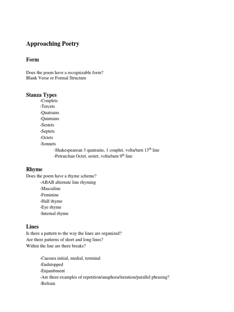 AICE Poetry Terms Approaching Poetry | PDF