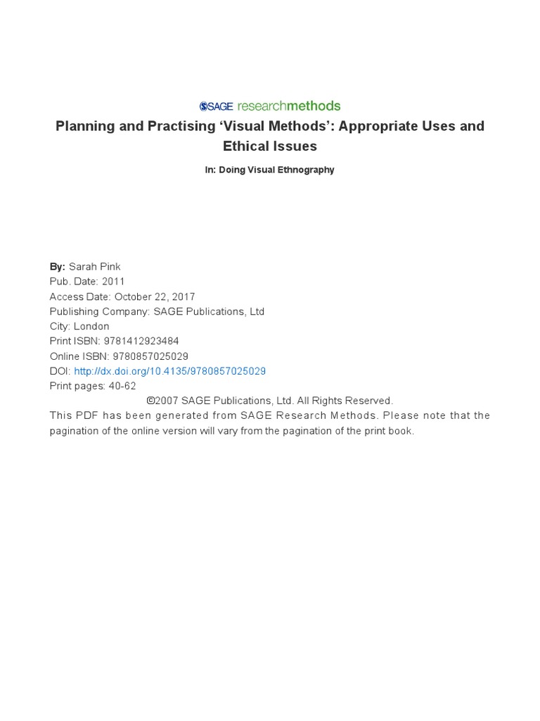 Pink Doing Visual Ethnography CH 2 | PDF | Ethnography | Field Research