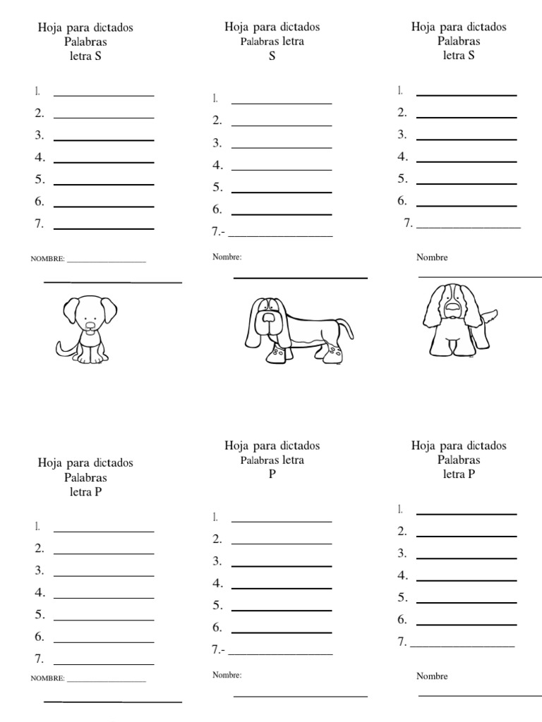 Hojas de dictado para letras S y P | PDF