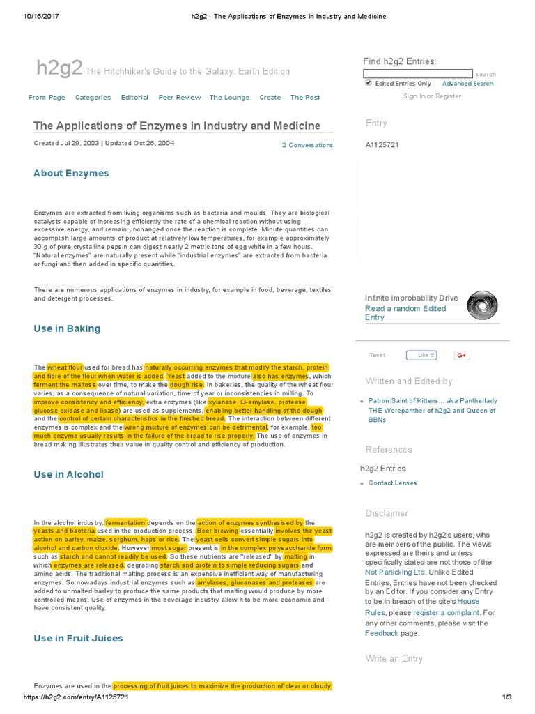 Applications of Enzymes in Industry and Medicine | PDF | Malt | Brewing