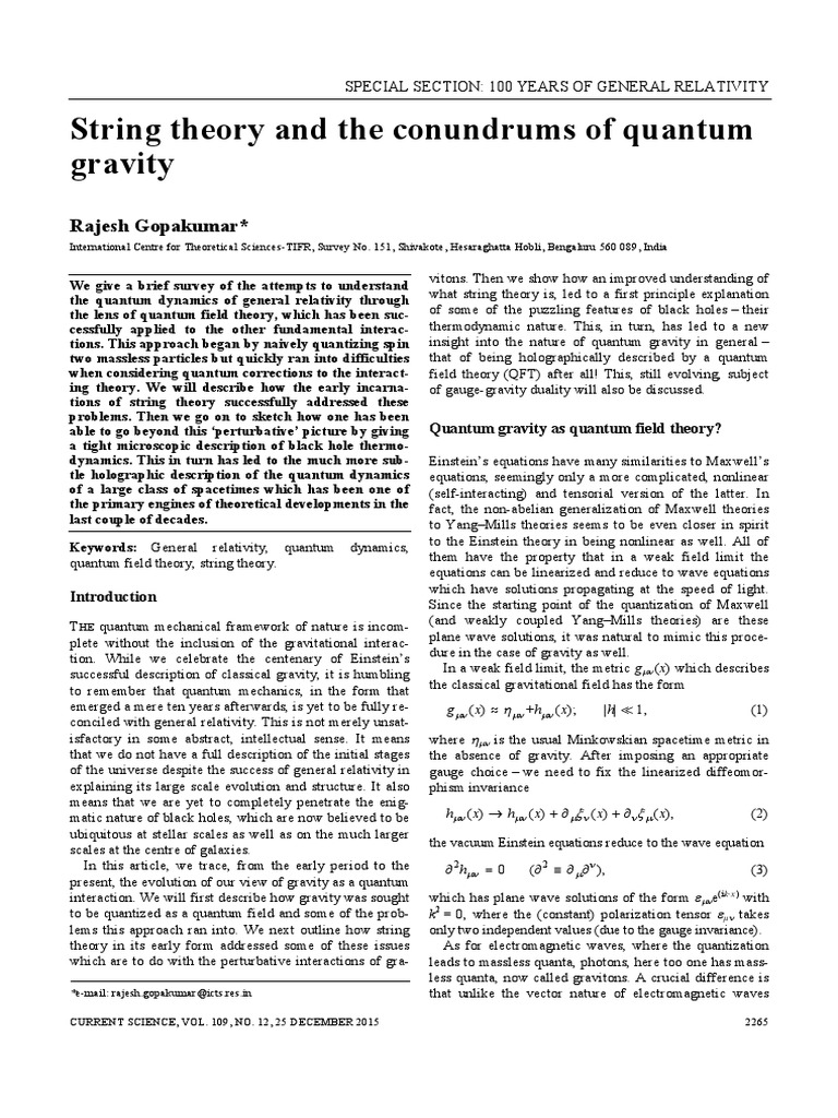 String Theory and The Conundrums of Quantum Gravity: Rajesh Gopakumar | PDF | String Theory ...