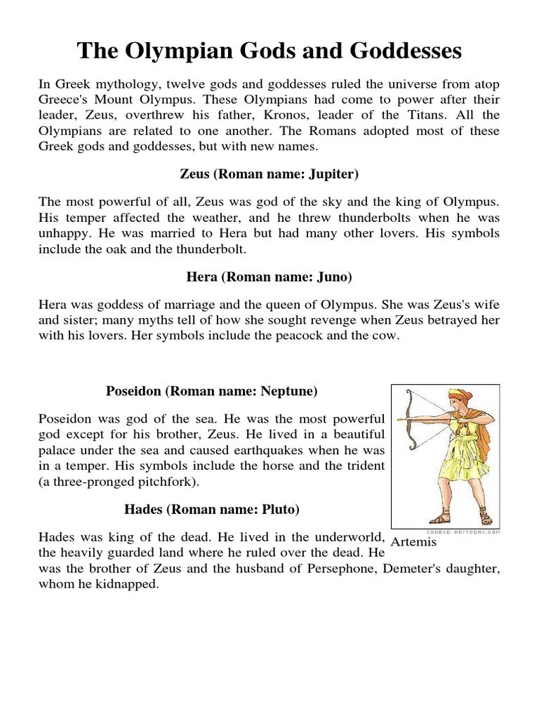 The Olympian Gods and Goddesses | PDF | Twelve Olympians | Zeus