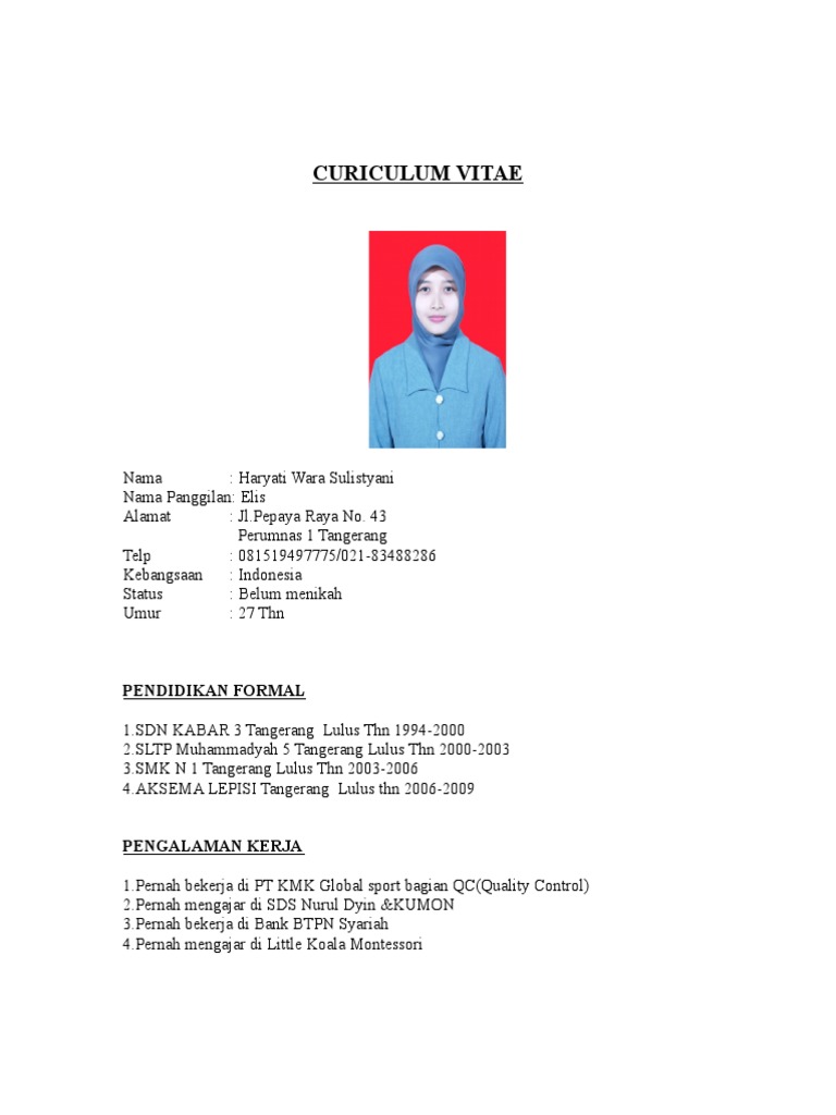 CV Haryati Wara Sulistyani | PDF | Karier & Perkembangan | Kesehatan ...