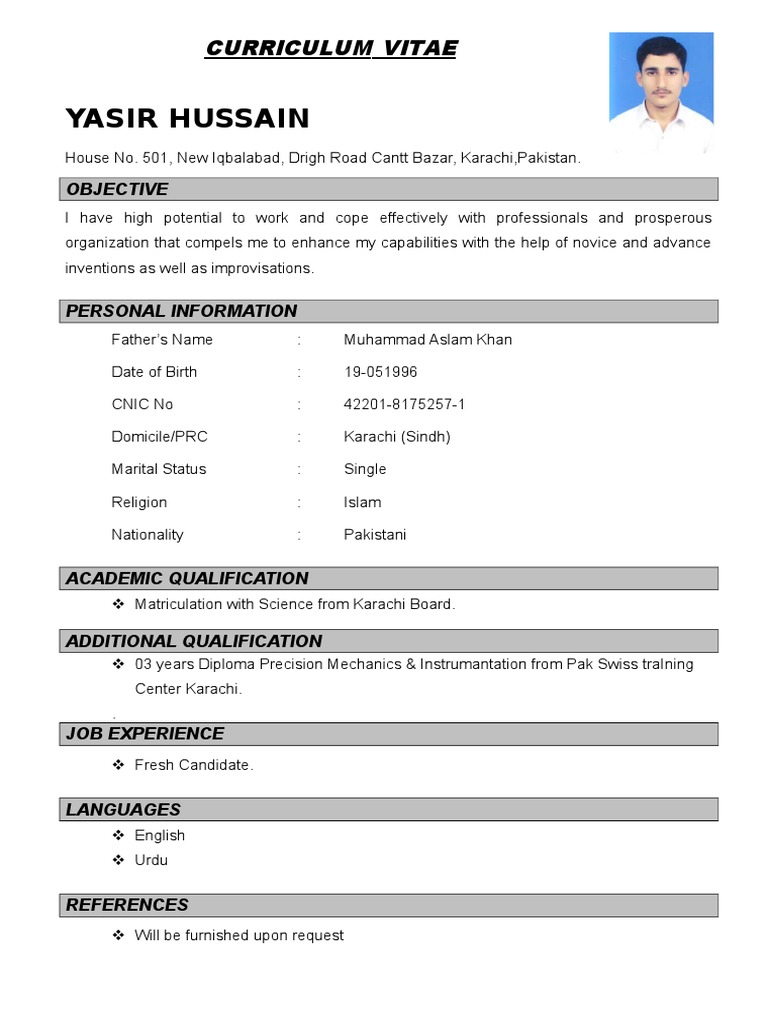 Yasir Hussain: Curriculum Vitae | PDF