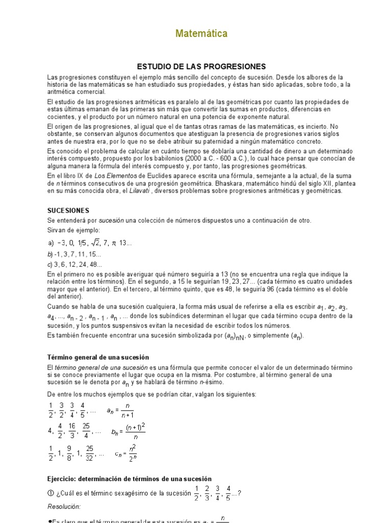 Progresiones Álgebra | PDF | Secuencia | Fórmula