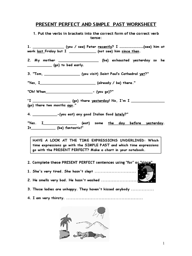 Present Perfect and Simple Past Worksheet: 1. Put The Verbs in Brackets ...