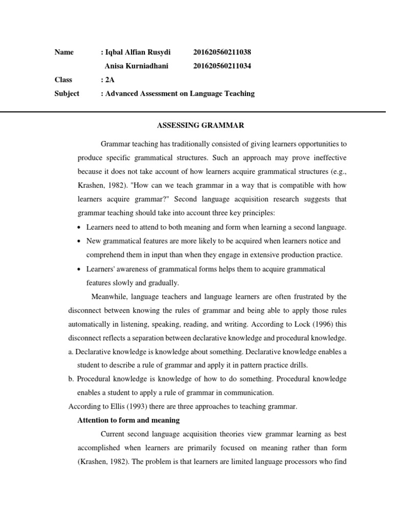 Assessing Grammar | PDF | Second Language Acquisition | Second Language