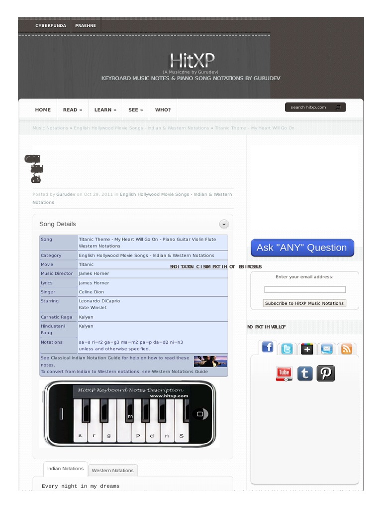 Titanic Theme A My Heart Will Go On Piano Keyboard | PDF ...