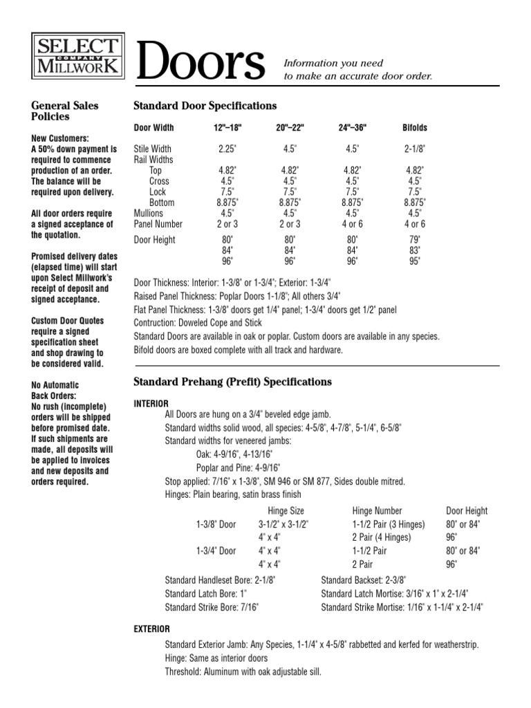 Doors: General Sales Policies Standard Door Specifications | PDF | Door ...