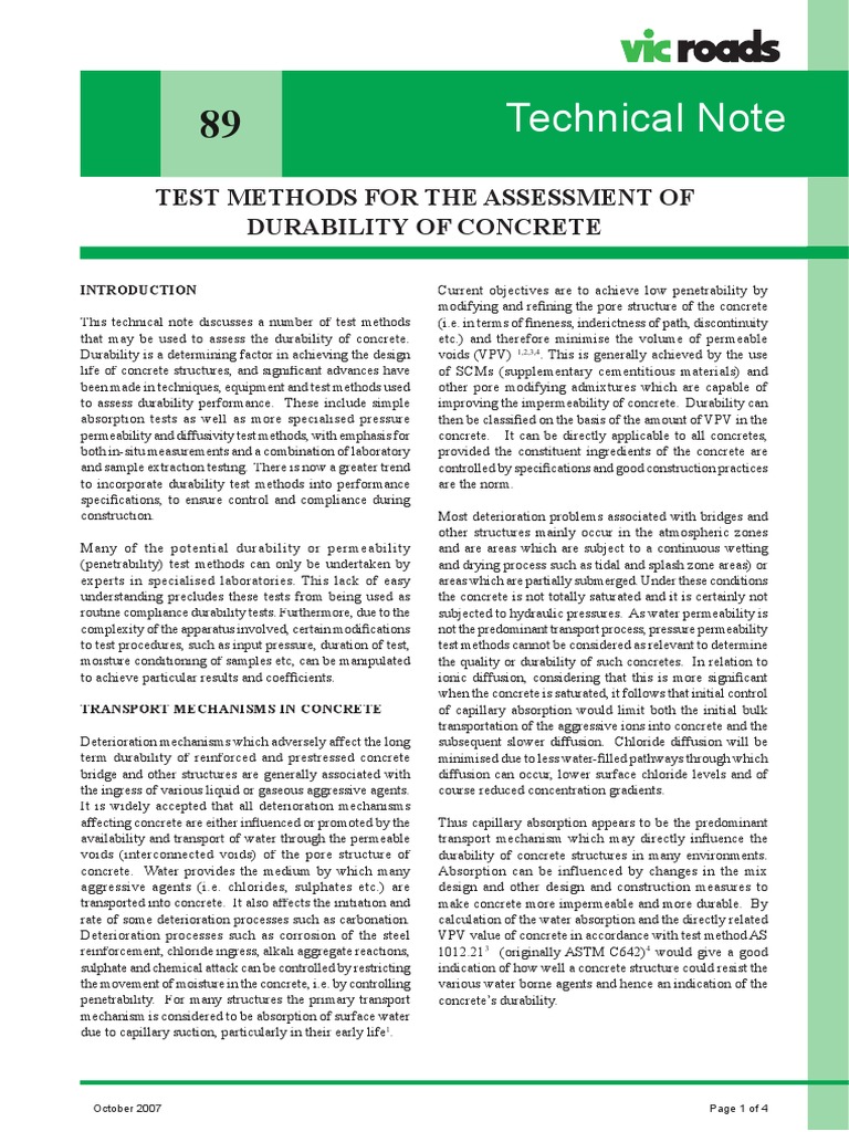 Technical Note TN 089 Test Methods For The Assessment of The Durability ...