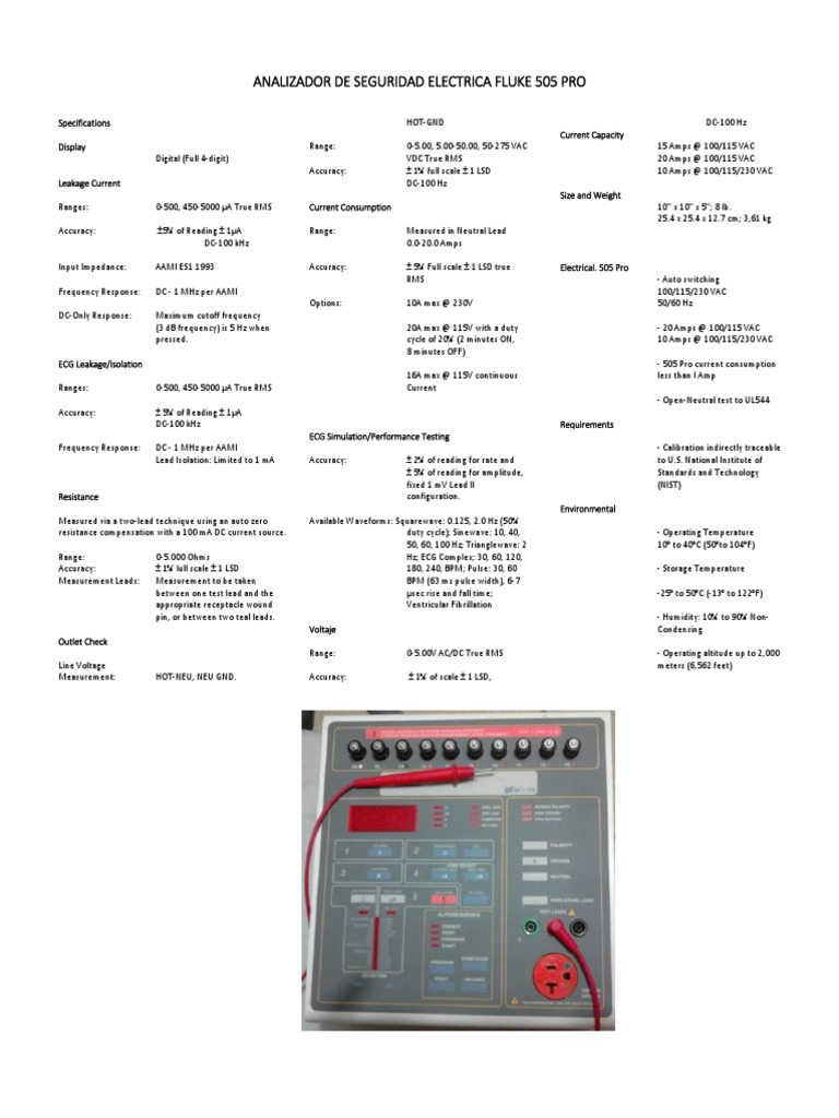 Analizador de Seguridad Electrica Fluke 505 Pro | Download Free PDF ...