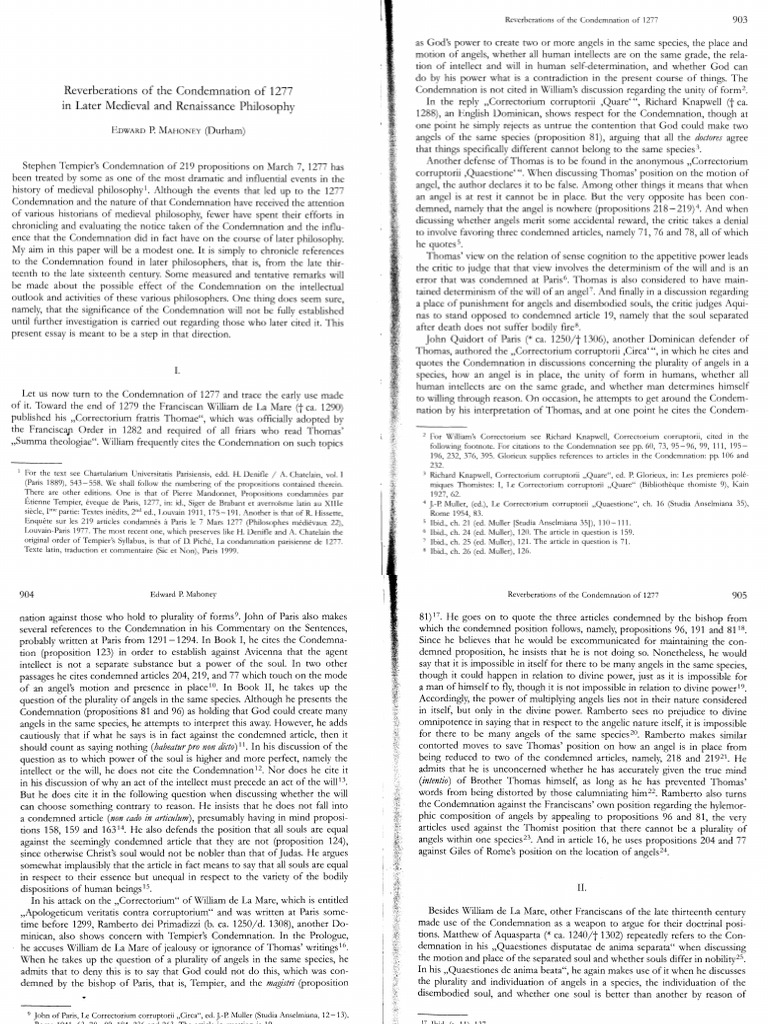 Mahoney E Reverberations of The Condemnation of 1277 in Late Med ...