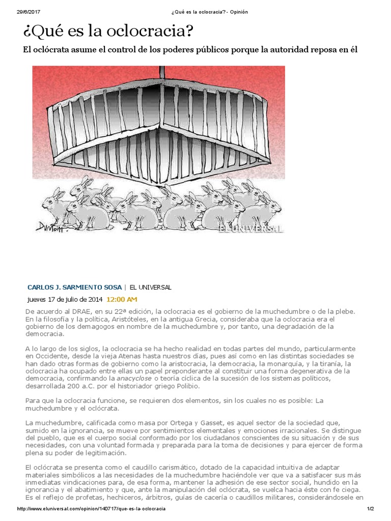 Oclocracia: Gobierno de la Muchedumbre | PDF | Ciencias Políticas ...
