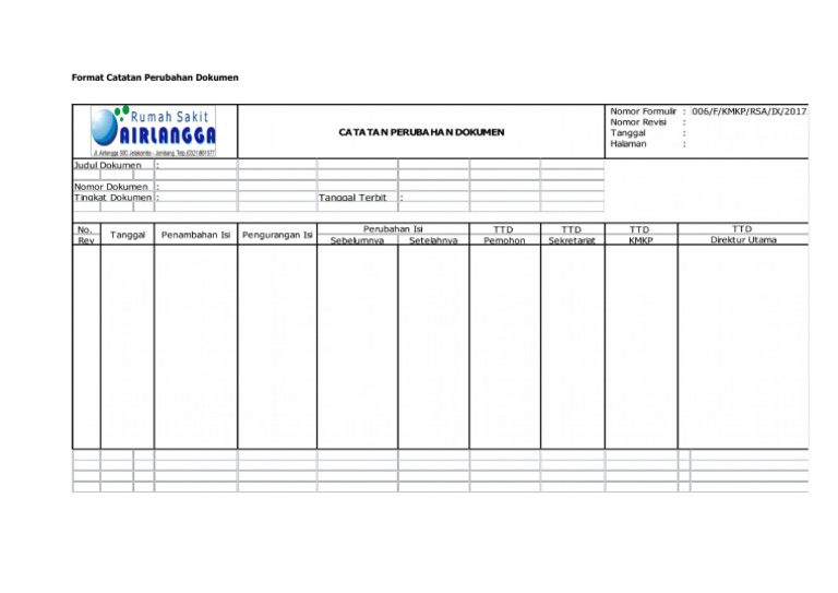 Format Catatan Perubahan Dokumen | PDF