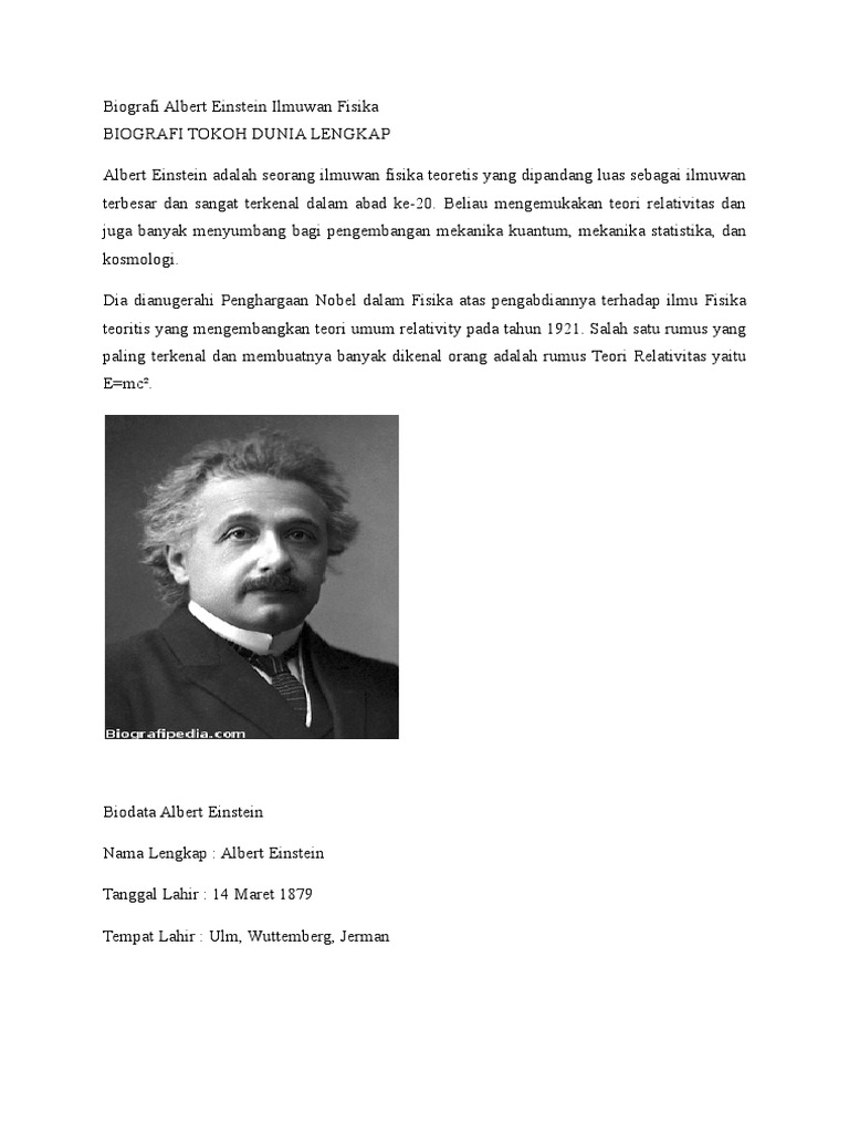 Biografi Albert Einstein Ilmuwan Fisik1 | PDF