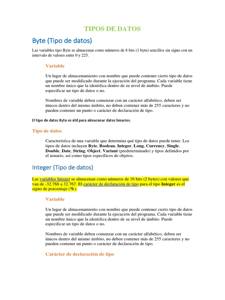 Tipos de Datos (Manual de Usuario) | PDF | Tipo de datos | Variable (informática)