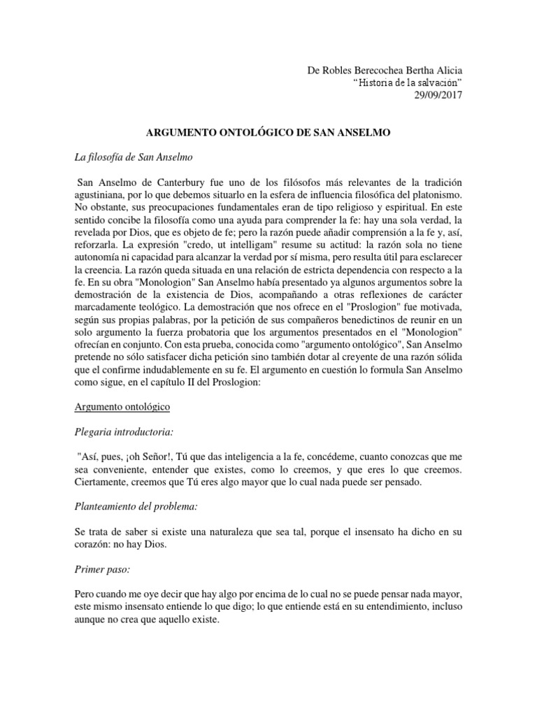 Argumento Ontológico de San Anselmo | PDF | Existencia | Filosofía
