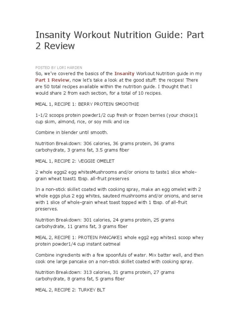 Insanity Workout Nutrition Guide | PDF | Cooking | Salad