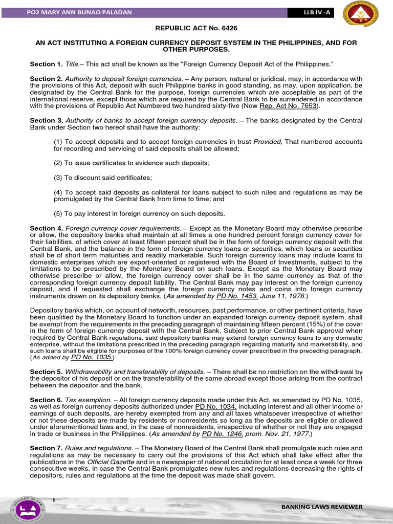 Ra 6426 | PDF | Central Banks | Deposit Account