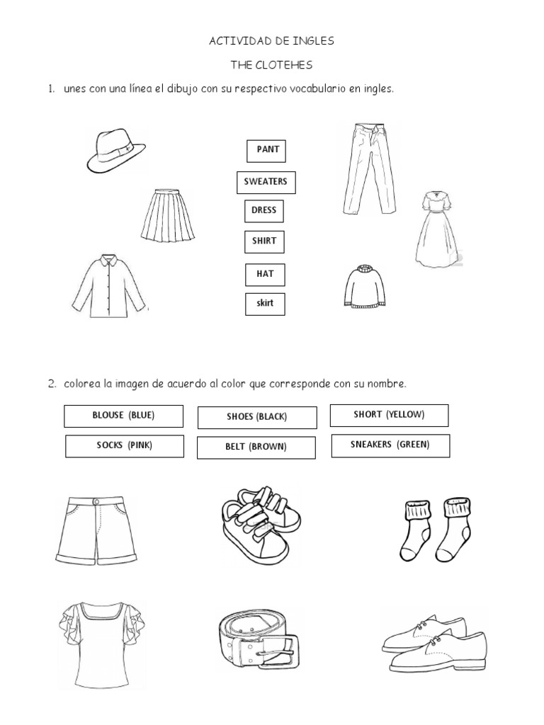 Actividades de ropa en inglés para niños | PDF