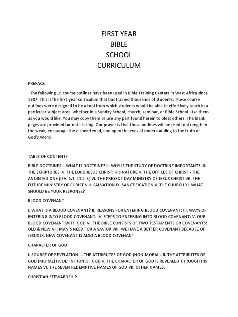 First Year Bible School Curriculum | PDF | Covenant (Biblical) | Sacrifice