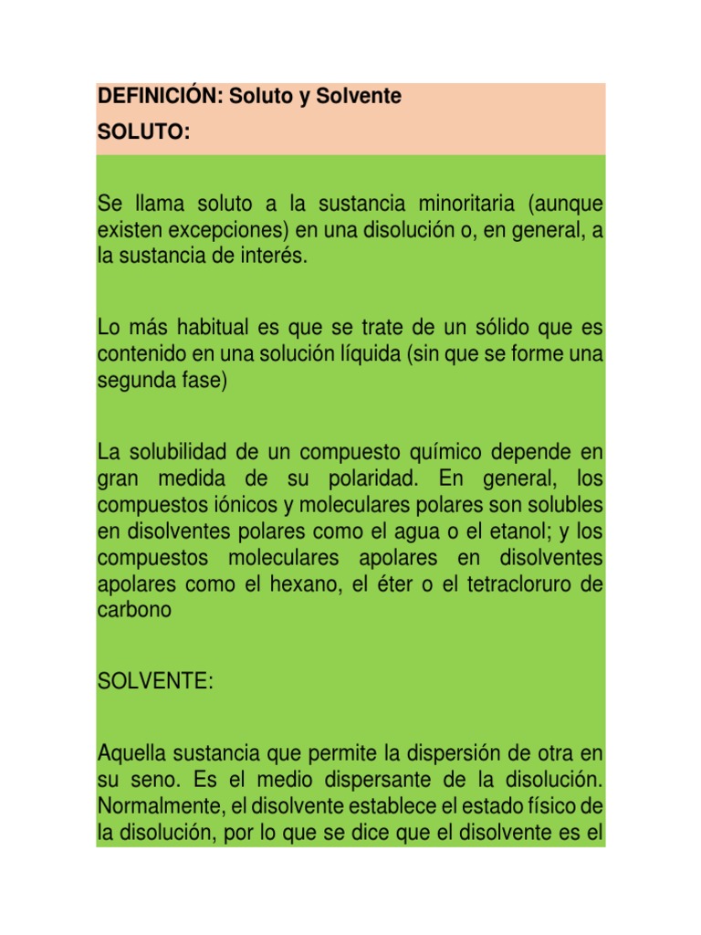 Definición de Soluto y Solvente | PDF