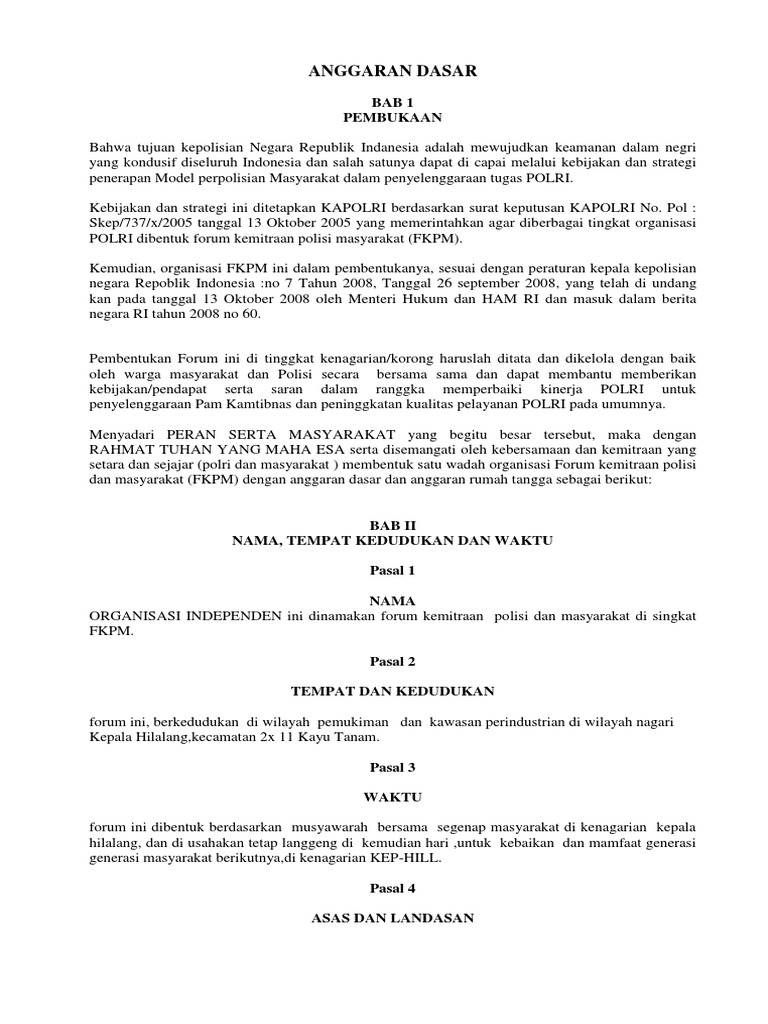 Anggaran Dasar FKPM | PDF
