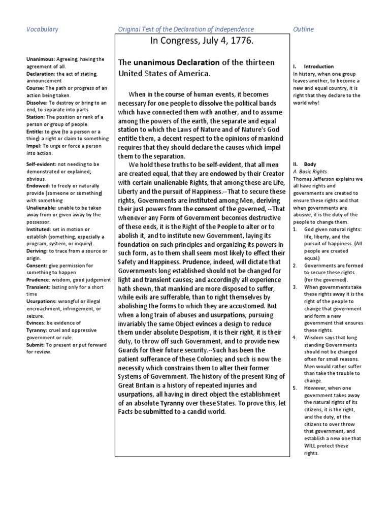Declaration of Independence Vocabulary | PDF | Natural And Legal Rights ...
