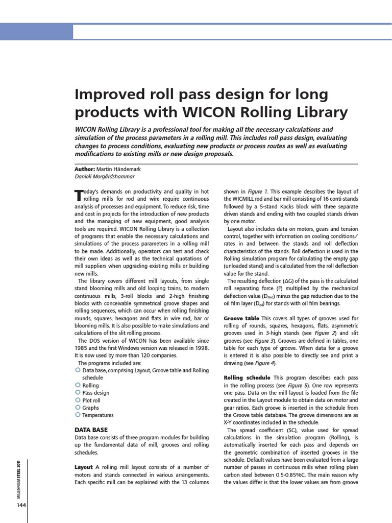 WICON Roll Pass Design Overview | PDF | Rolling (Metalworking) | Heat
