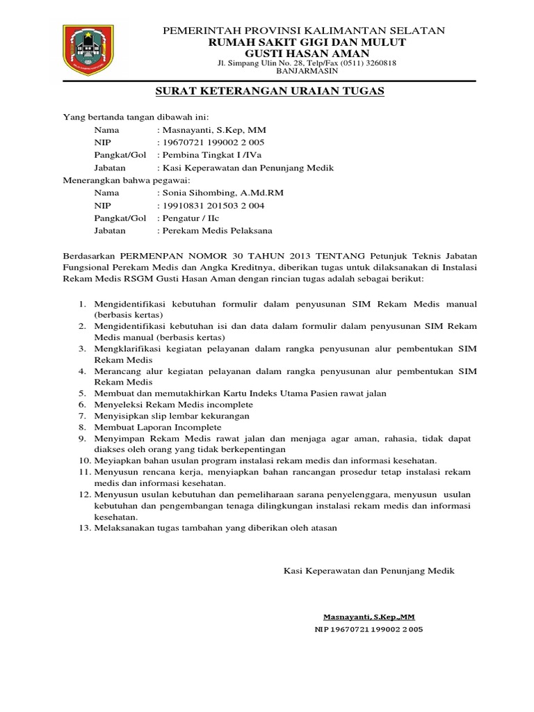 FORMAT Uraian Tugas RM | PDF