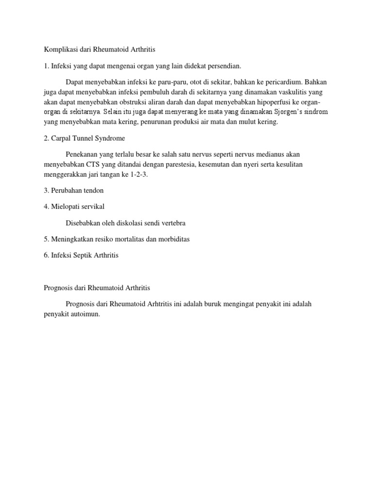 Komplikasi Dari Rheumatoid Arthritis | PDF
