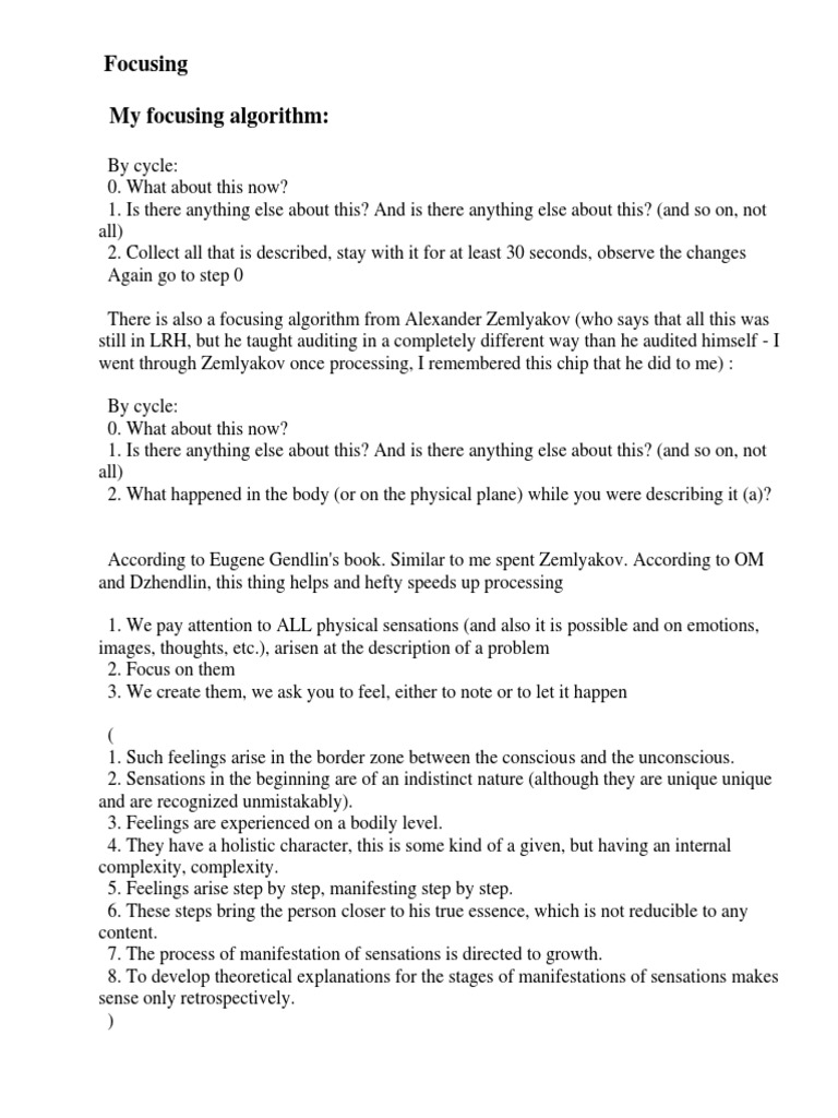 My Focusing Algorithm Pdf Neuropsychological Assessment Emotions