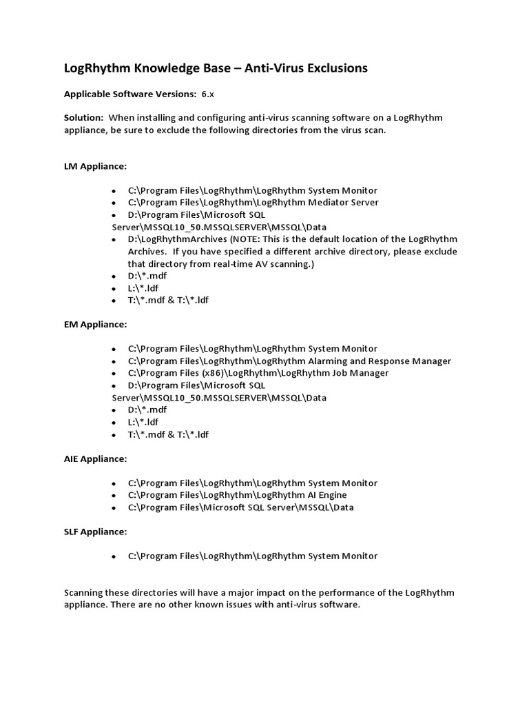 Anti Virus Exclusions | PDF
