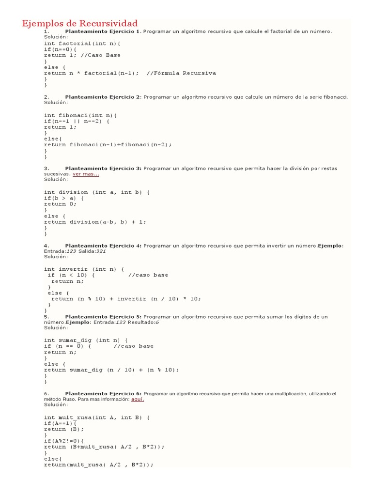 Ejemplos de Recursividad | PDF | Multiplicación | Recursividad