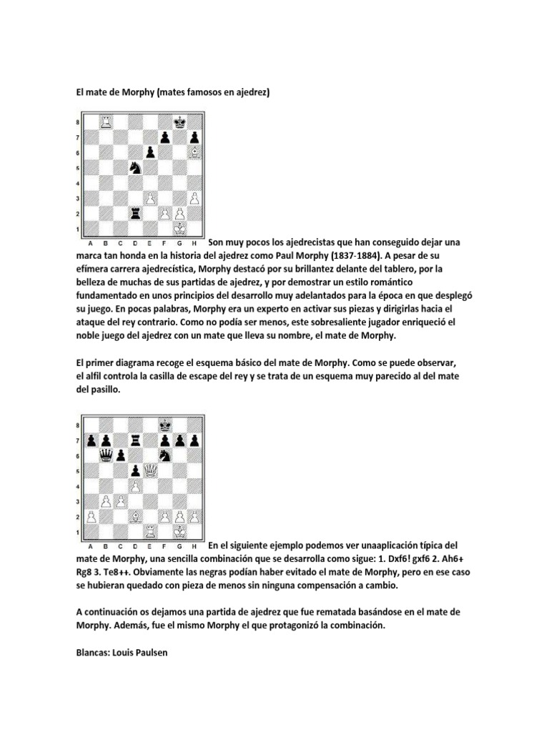 El Mate de Morphy | PDF | Aperturas de ajedrez | Juegos de estrategia abstractos