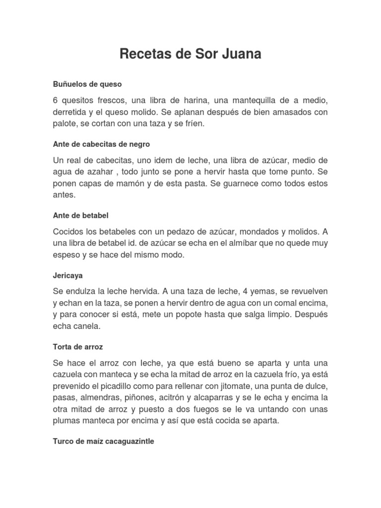 Recetas De Sor Juana Pdf Tostada Mantequilla