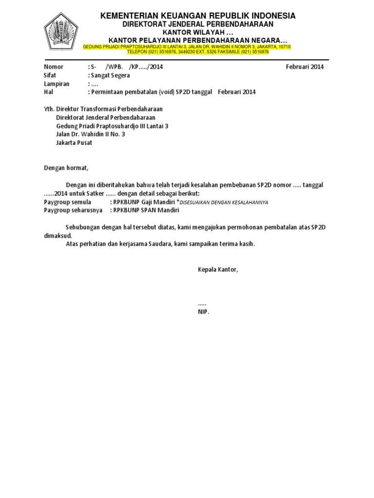Format Permintaan Void SP2D | PDF