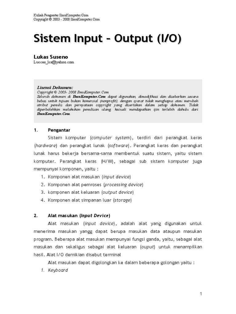 Sistem Input / Output | PDF