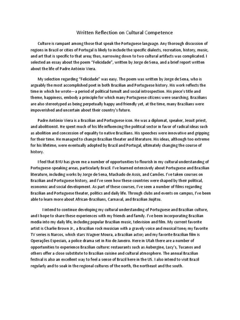 Written Reflection On Cultural Competence | PDF | Portuguese Language ...
