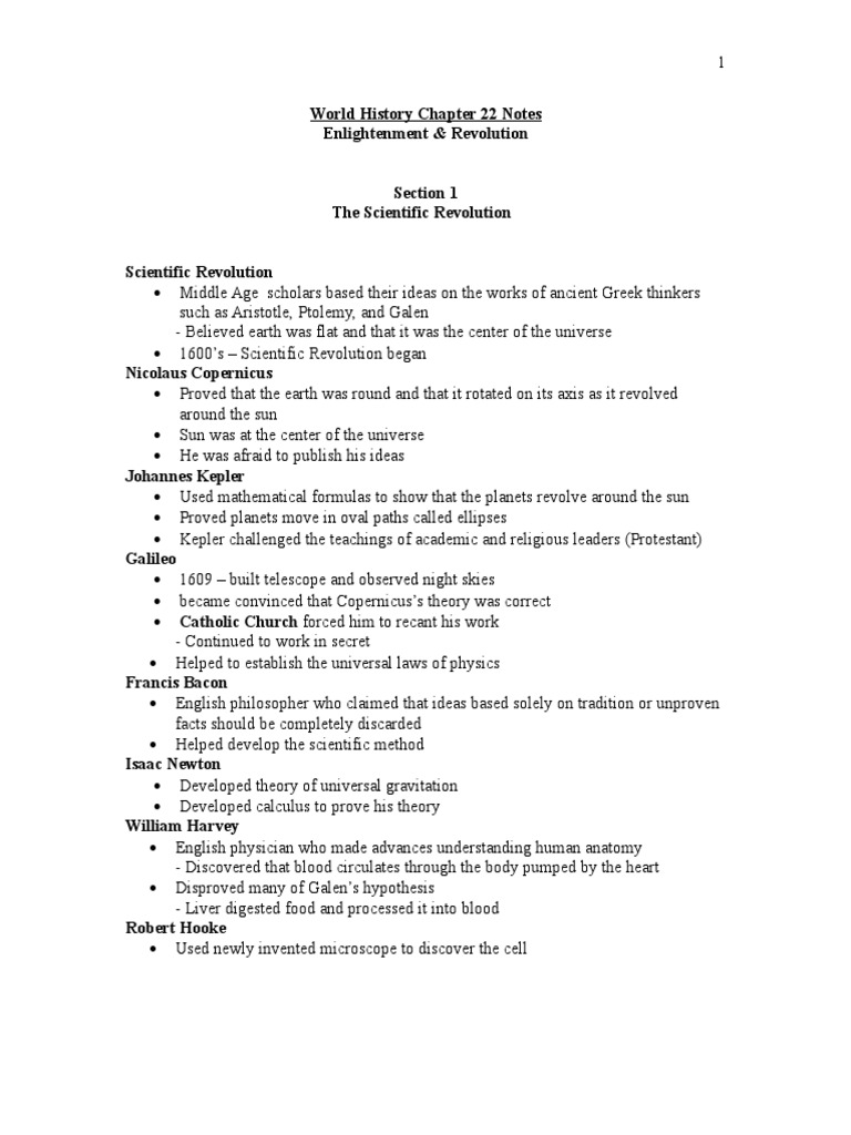 World History Chapter 22 Notes Enlightenment & Revolution | PDF ...