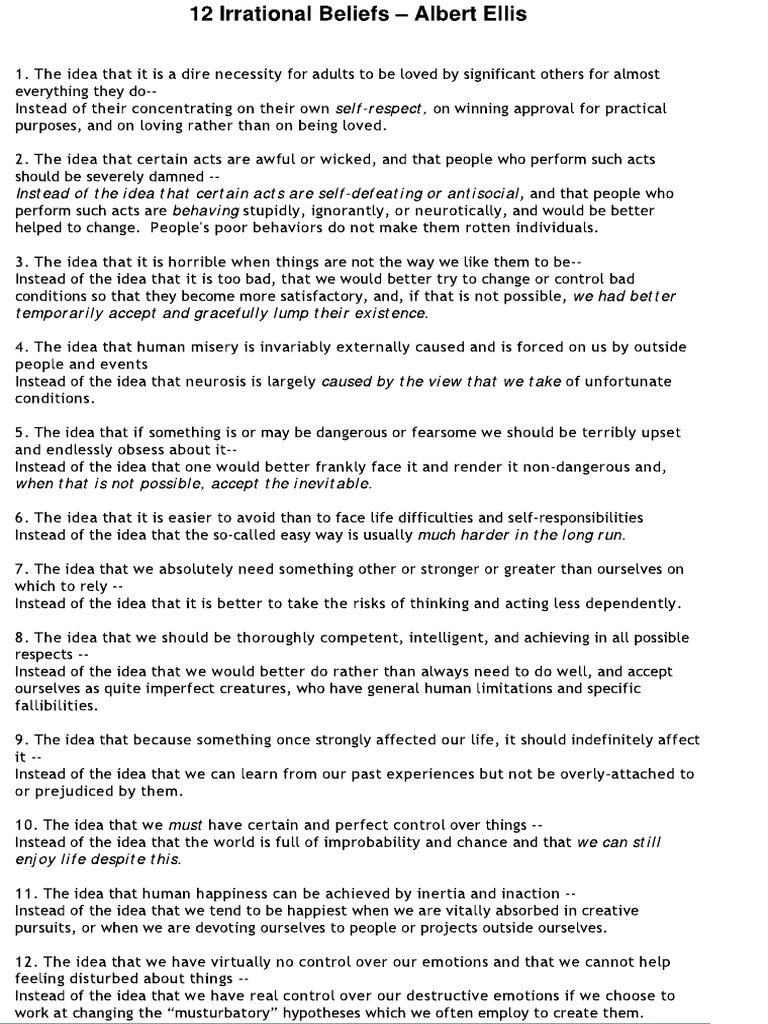 12 Irrational Beliefs PDF | PDF