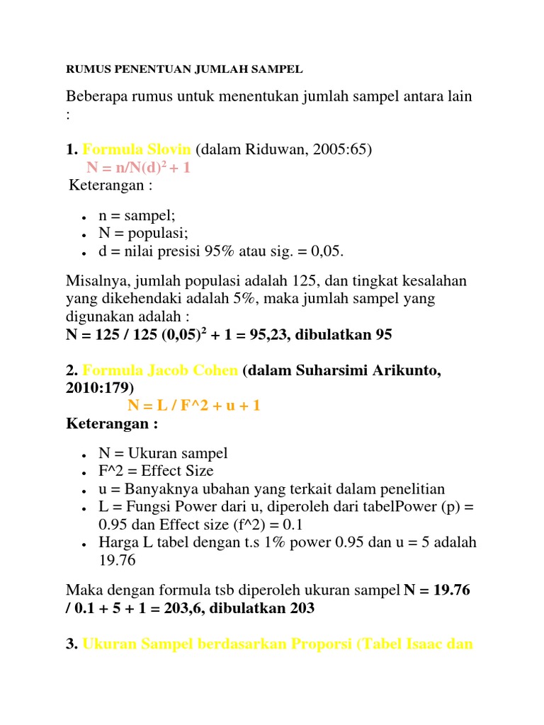 Rumus Penentuan Jumlah Sampel Penelitian | PDF