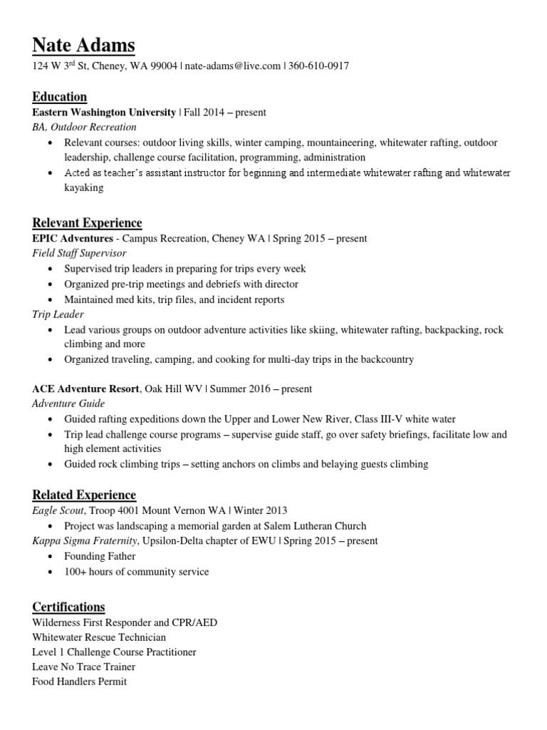 Nates Resume 17 | PDF | Outdoor Recreation | Nature
