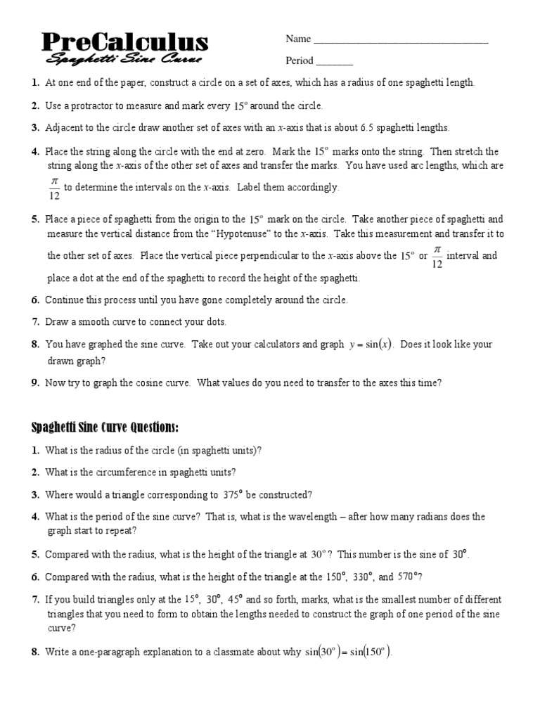 Spaghetti Sine Curve Activity | PDF | Trigonometric Functions | Circle