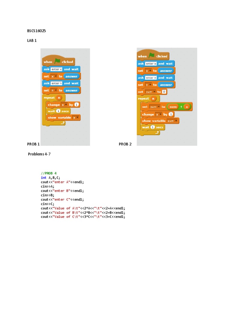BSCS16025 Lab 1: //PROB 4 | PDF